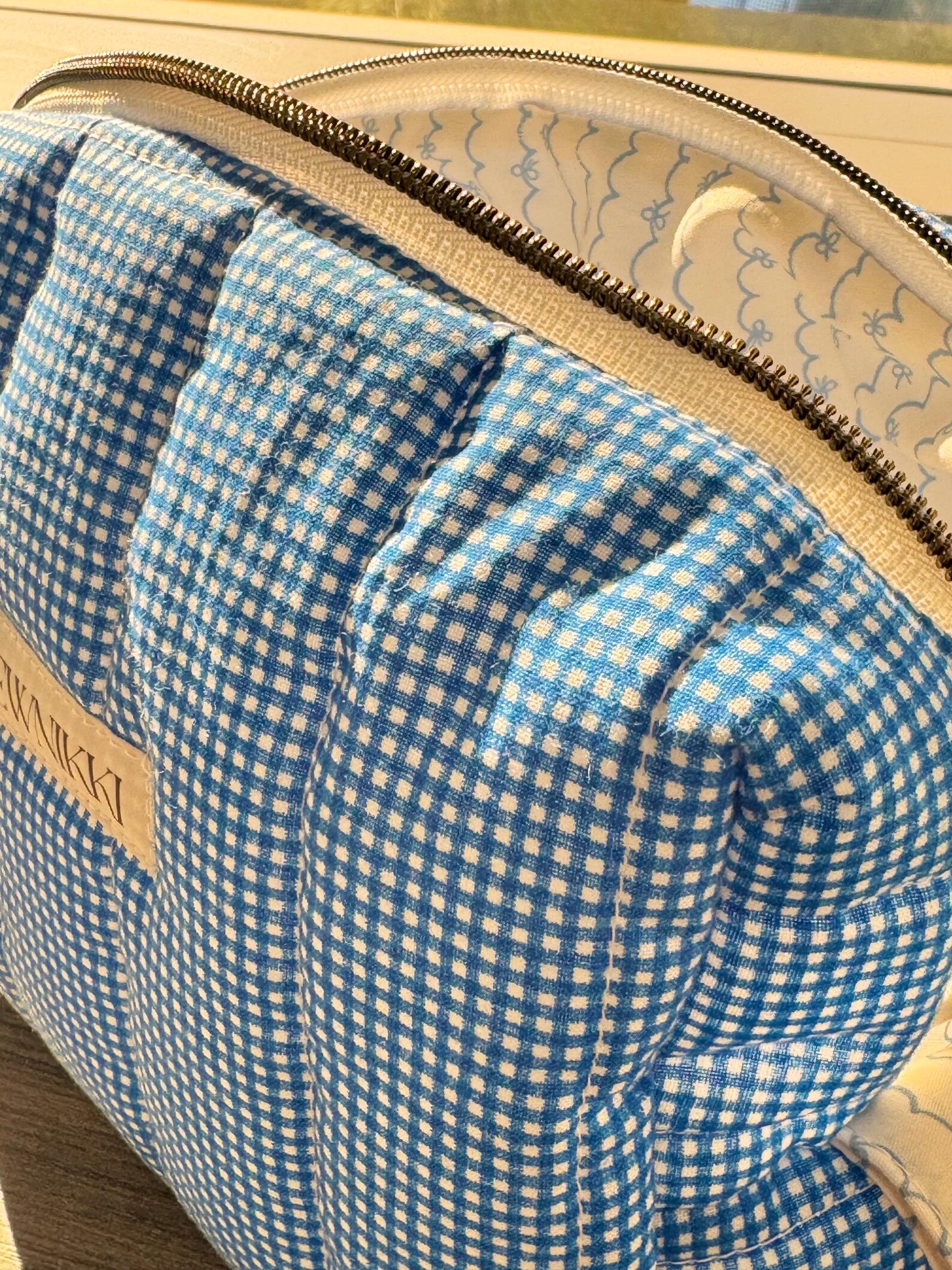 Blue Plaid Quilted Makeup Bag – Handmade Zipper Pouch, Classic Cosmetic ...