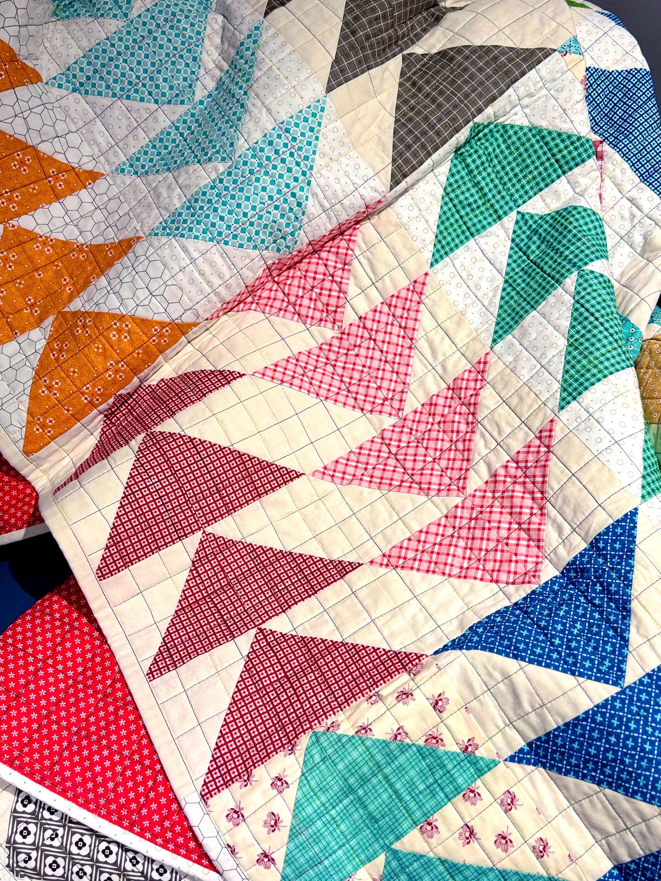 Flight – Colorful Flying Geese Throw Quilt, Scrappy Handmade Patchwork ...