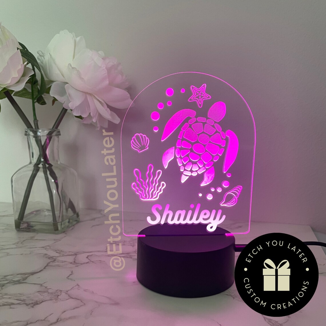 Sea Turtle- Ocean- LED Night Light- Personalized Kids Room Acrylic Name ...