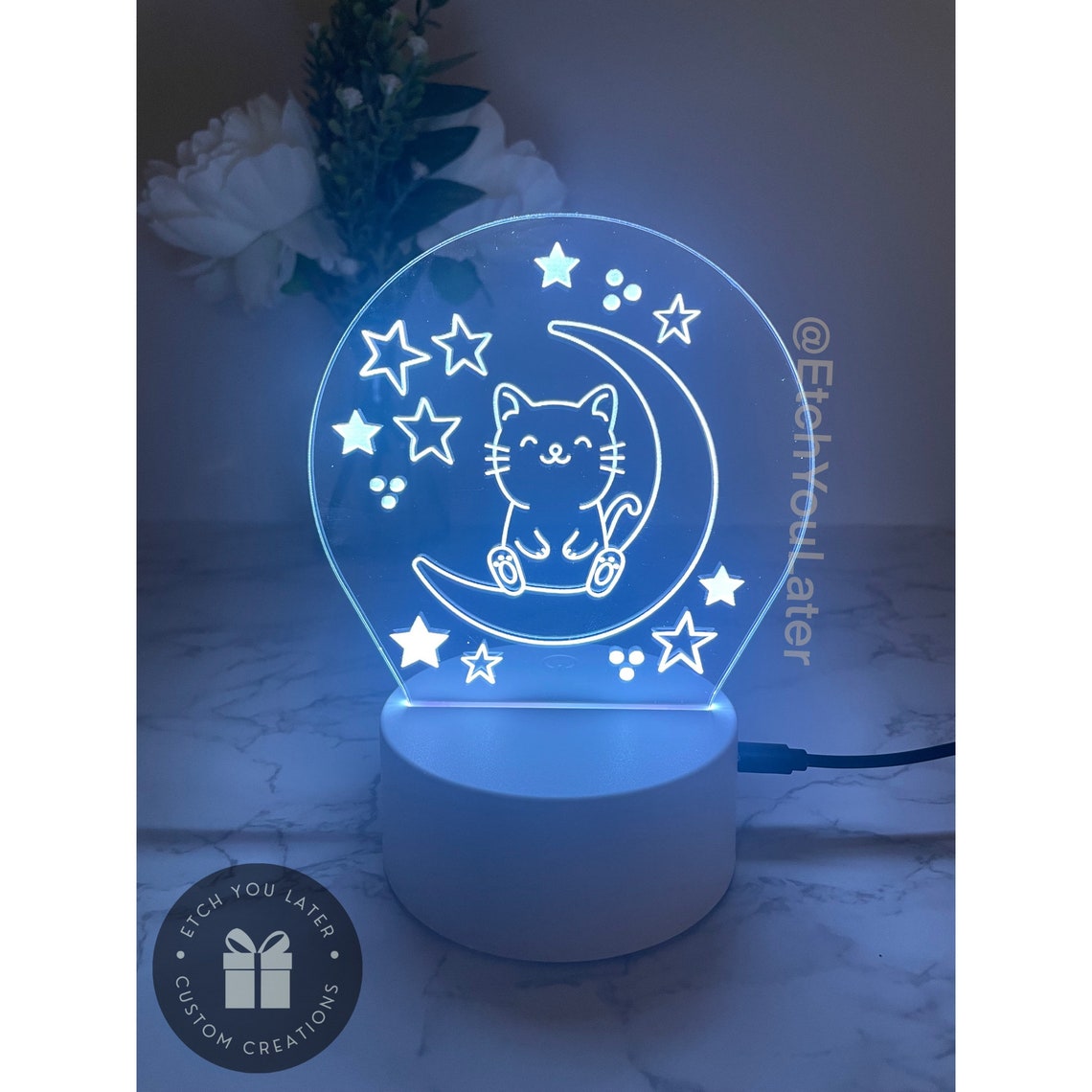 Cat Moon-kitty Stars- LED Night Light- Kids Room Acrylic Name Sign ...