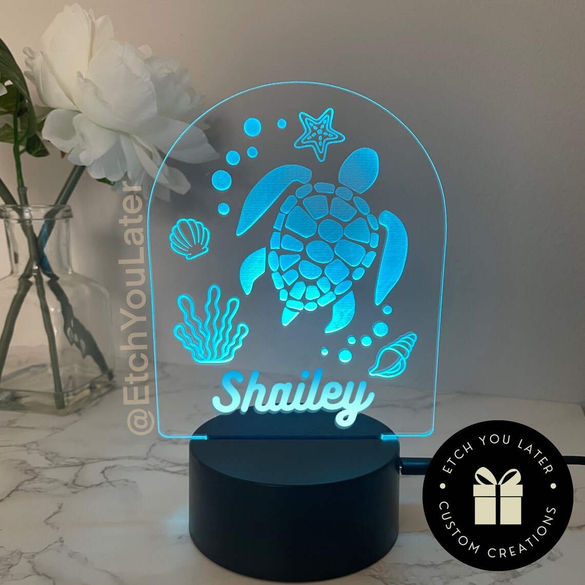Sea Turtle- Ocean- LED Night Light- Personalized Kids Room Acrylic Name ...