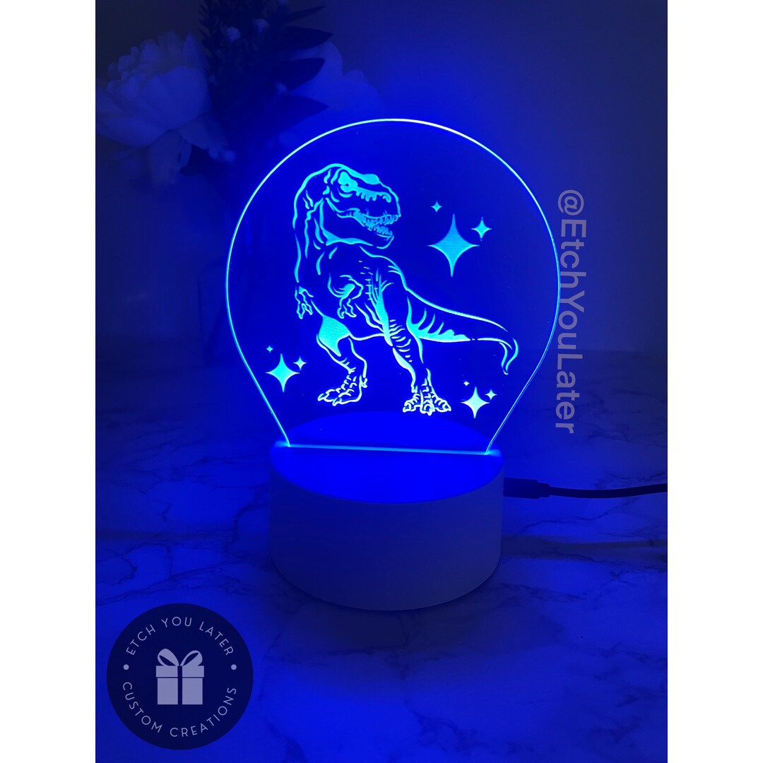 T-rex-dino-dinosaur- LED Night Light- Kids Room Acrylic Name Sign ...