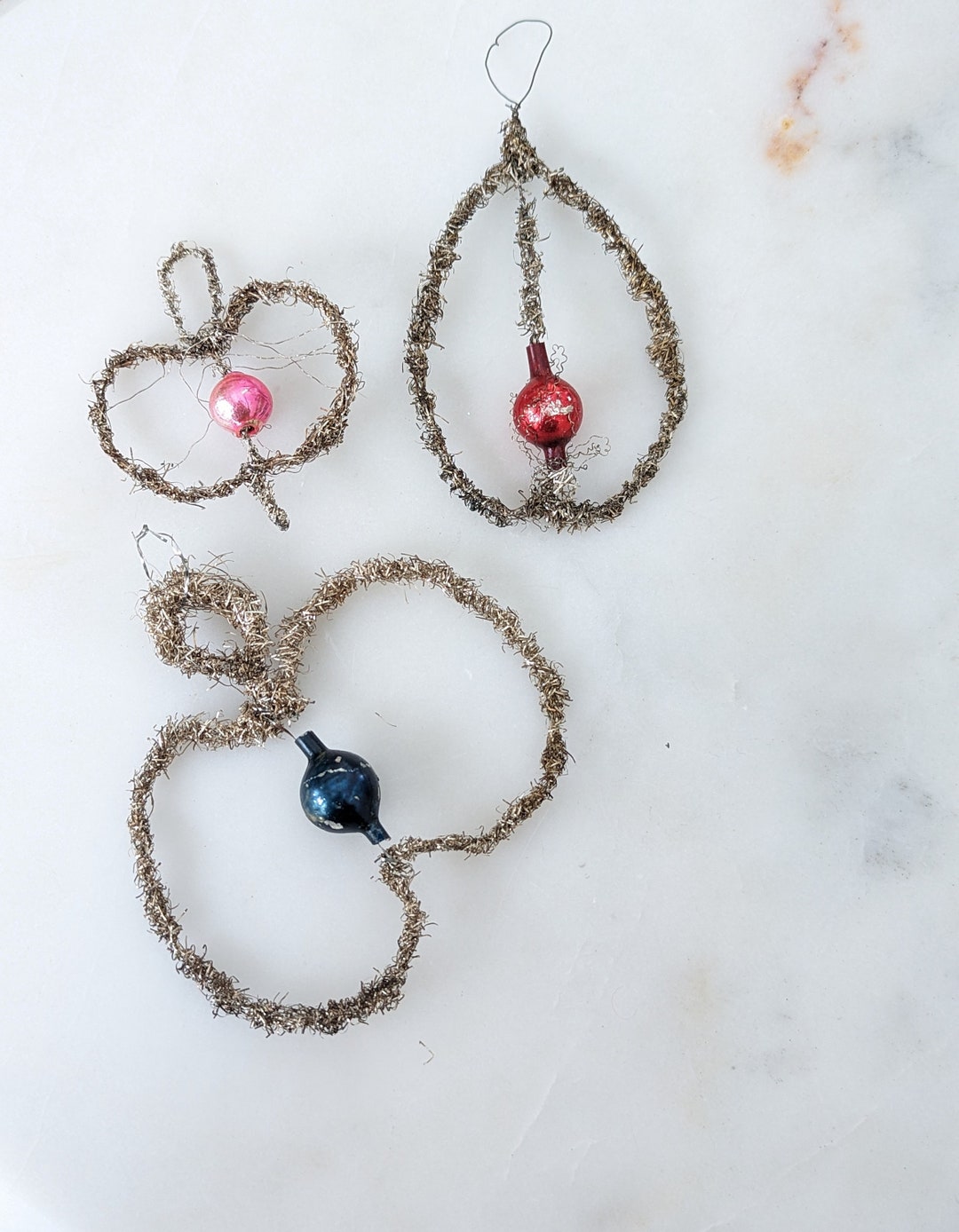 Antique Victorian Christmas Tinsel and Mercury Glass Fruit Ornaments ...