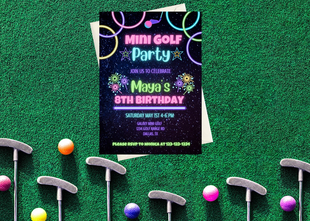 Glow Mini Golf Birthday Invitation-editable Neon Golf Party Invite-kids ...