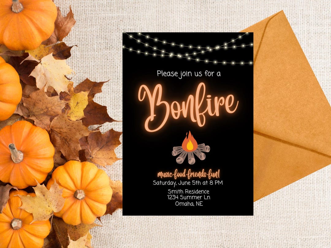Fire Pit Party Invitation-rustic Glow and Gather Bonfire Template - Etsy