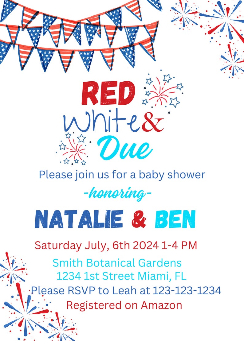 Red White and Due Baby Shower Invitation Instant Download - Etsy