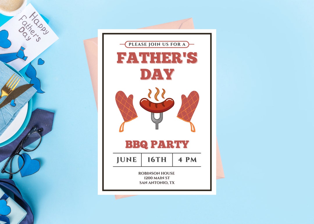 Fathers Day Barbecue Party Invitation. Fathers Day Party Flyer. Fathers ...