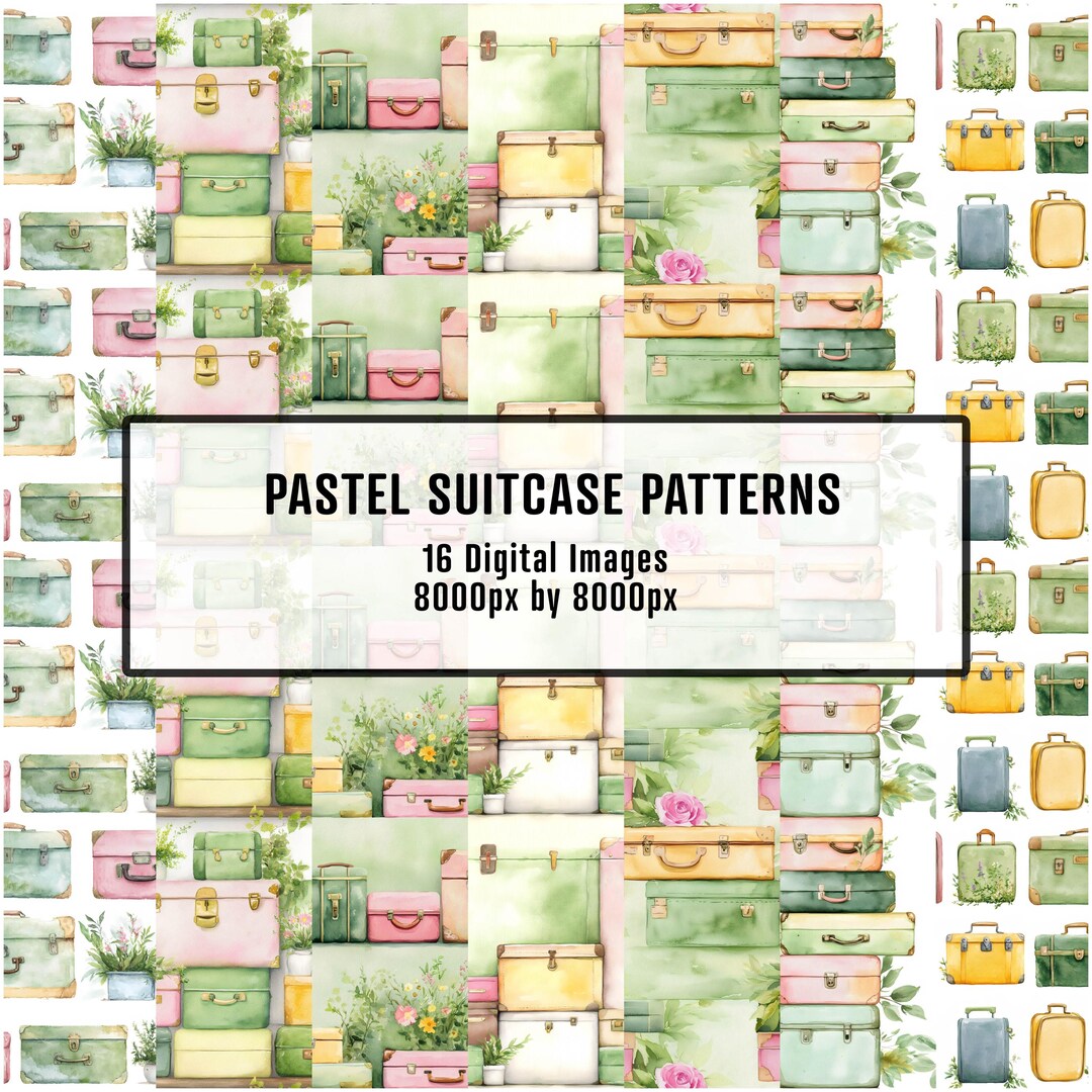 Travel Suitcase Patterns, Pastel, Watercolor Seamless - Colorful ...