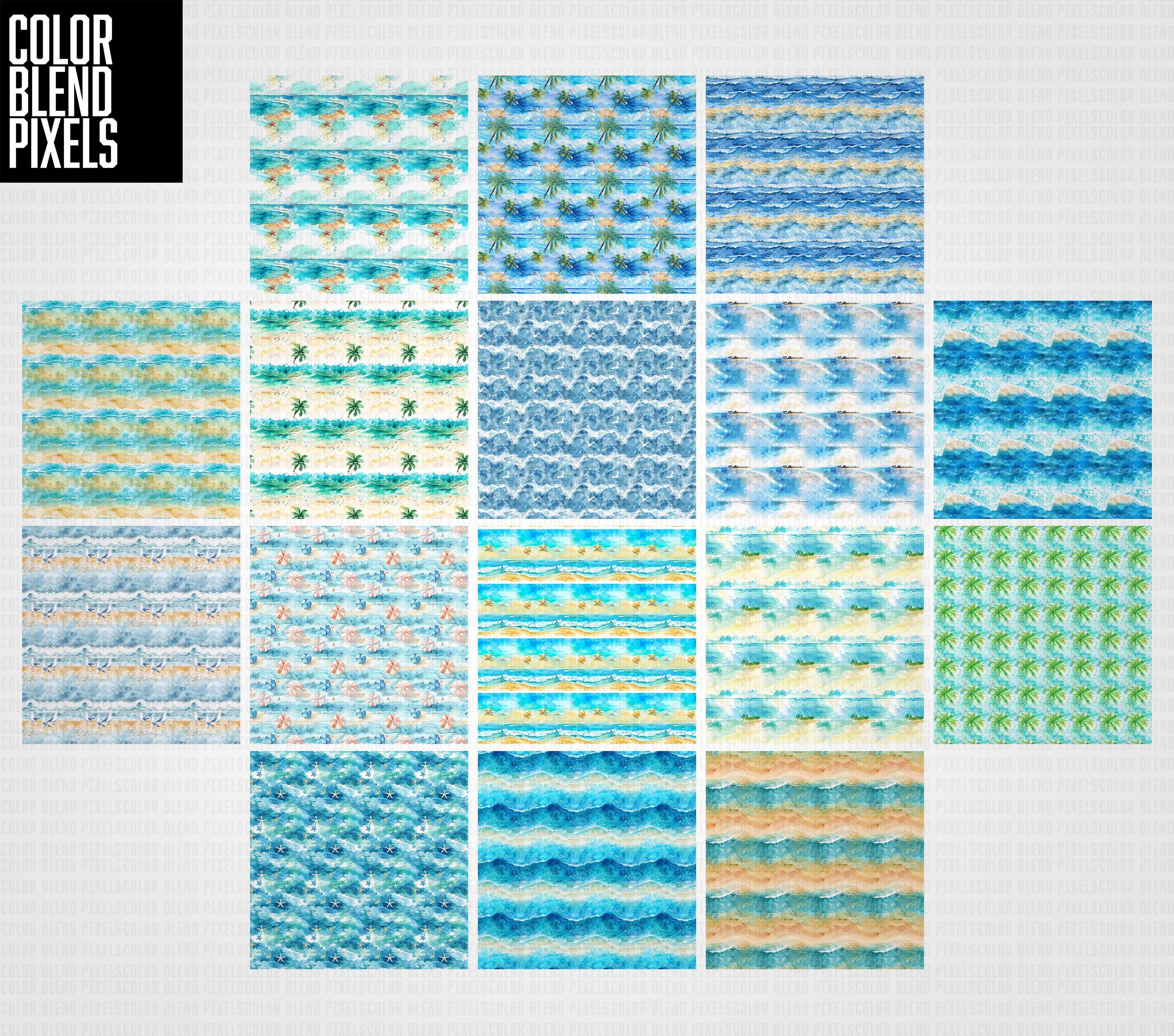 Tropical Beach Watercolor Backgrounds - Seamless Patterns, Ocean, Sand ...