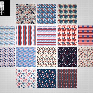 Patriotic Patterns, Red, White, and Blue Digital Paper Collection ...