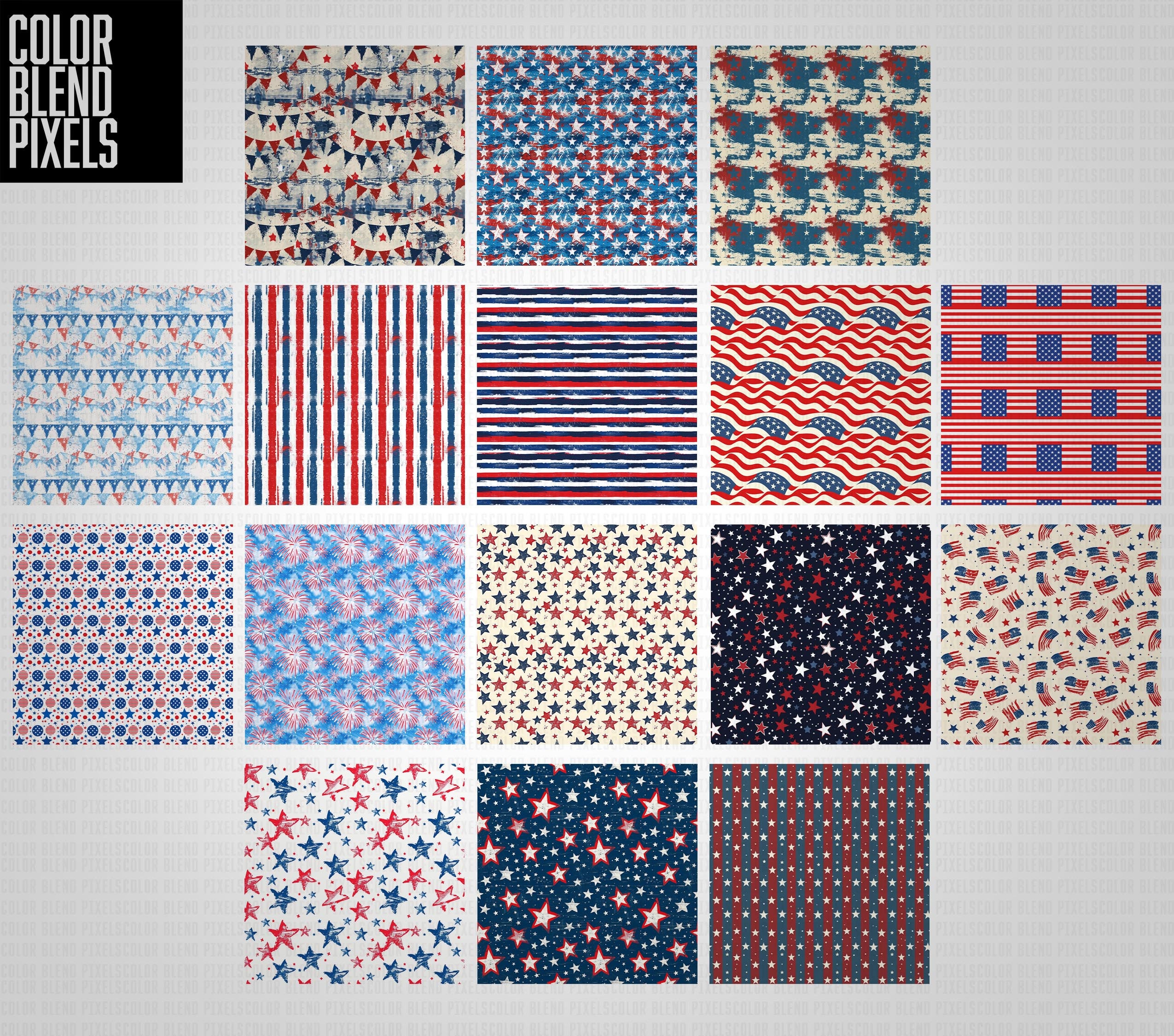 Patriotic Patterns, Red, White, and Blue Digital Paper Collection ...