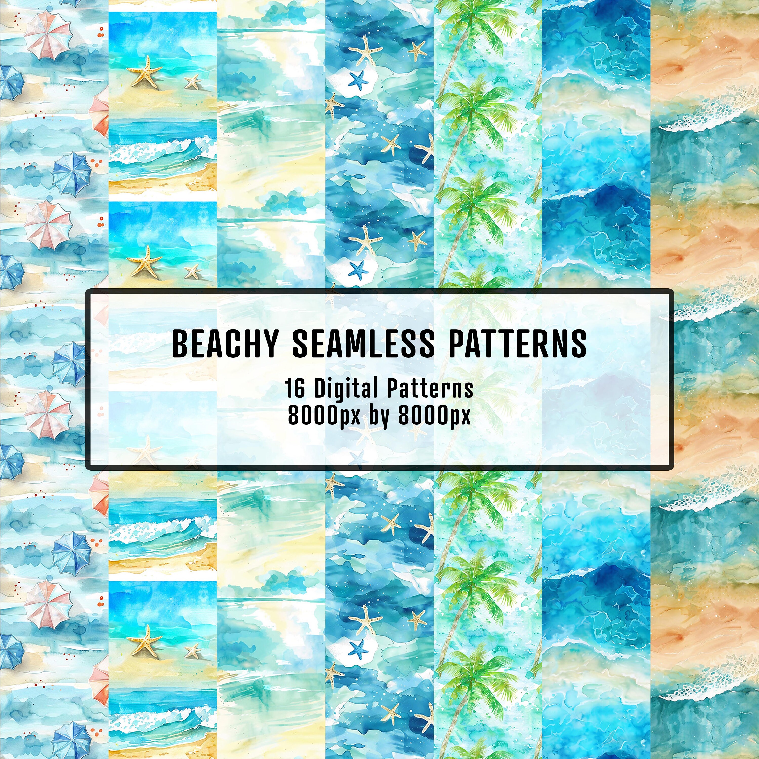Tropical Beach Watercolor Backgrounds - Seamless Patterns, Ocean, Sand ...