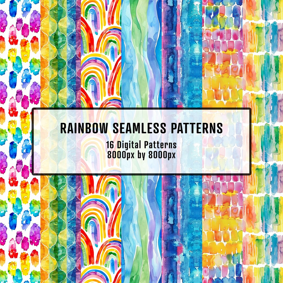 Watercolor Rainbow Patterns, Seamless Prints - Instant Download Bundle ...