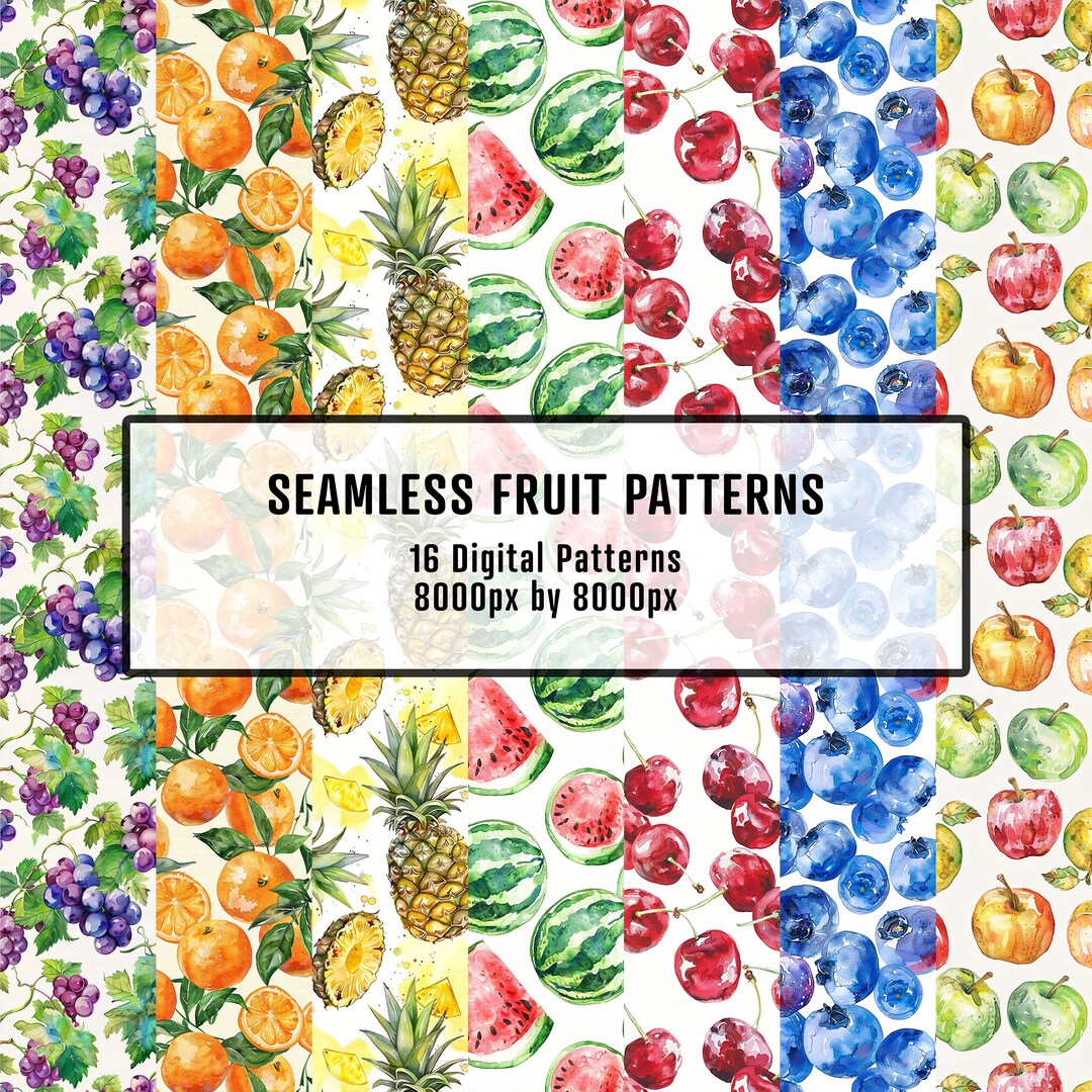 Summer Fruits Watercolor Backgrounds - Seamless Patterns, Apples ...