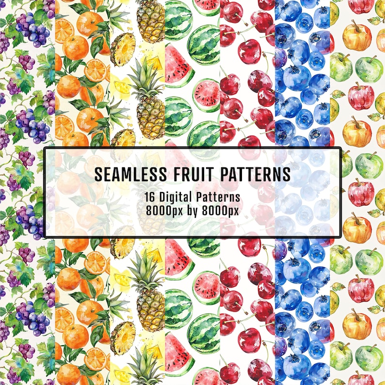 Summer Fruits Watercolor Backgrounds - Seamless Patterns, Apples ...