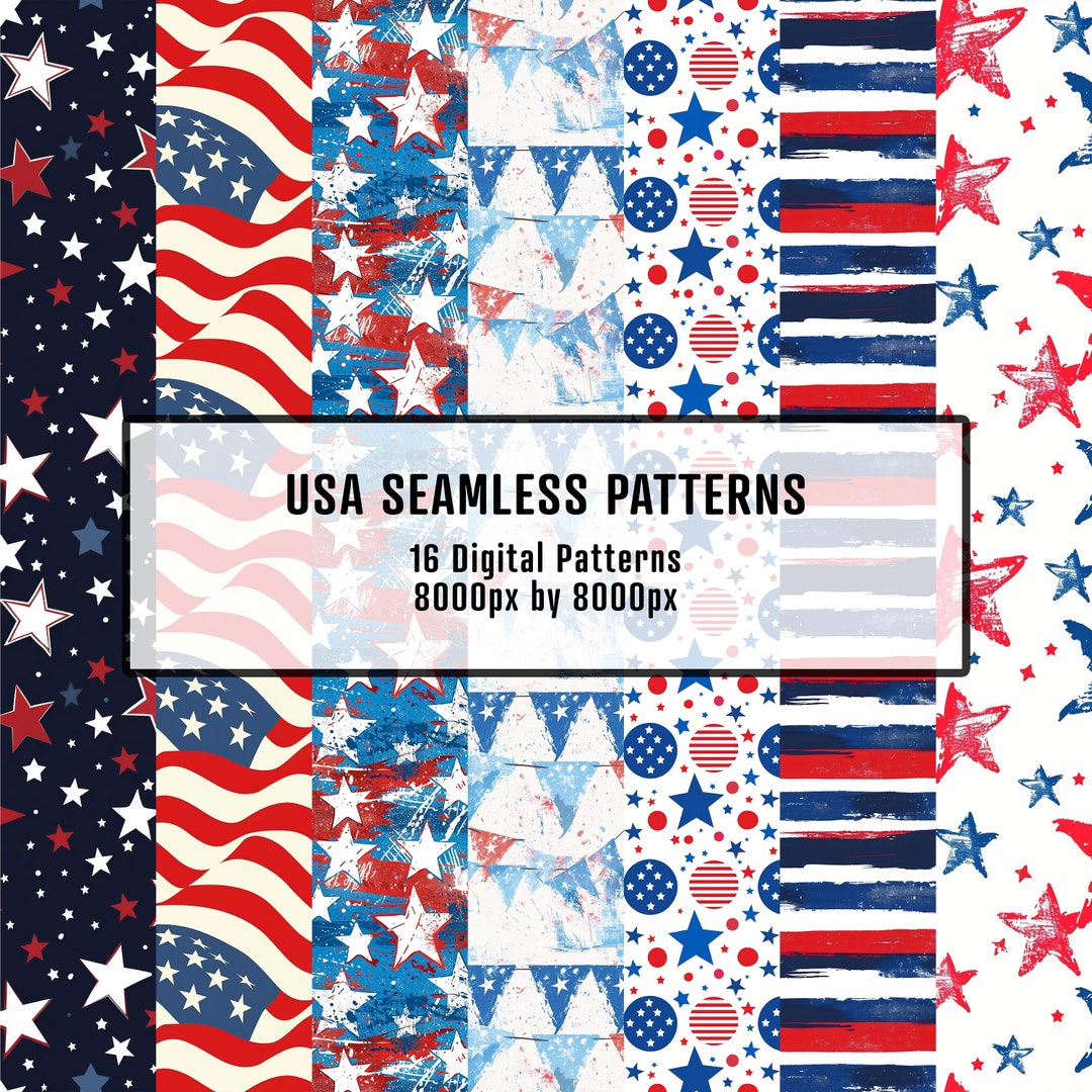 Patriotic Patterns, Red, White, and Blue Digital Paper Collection ...