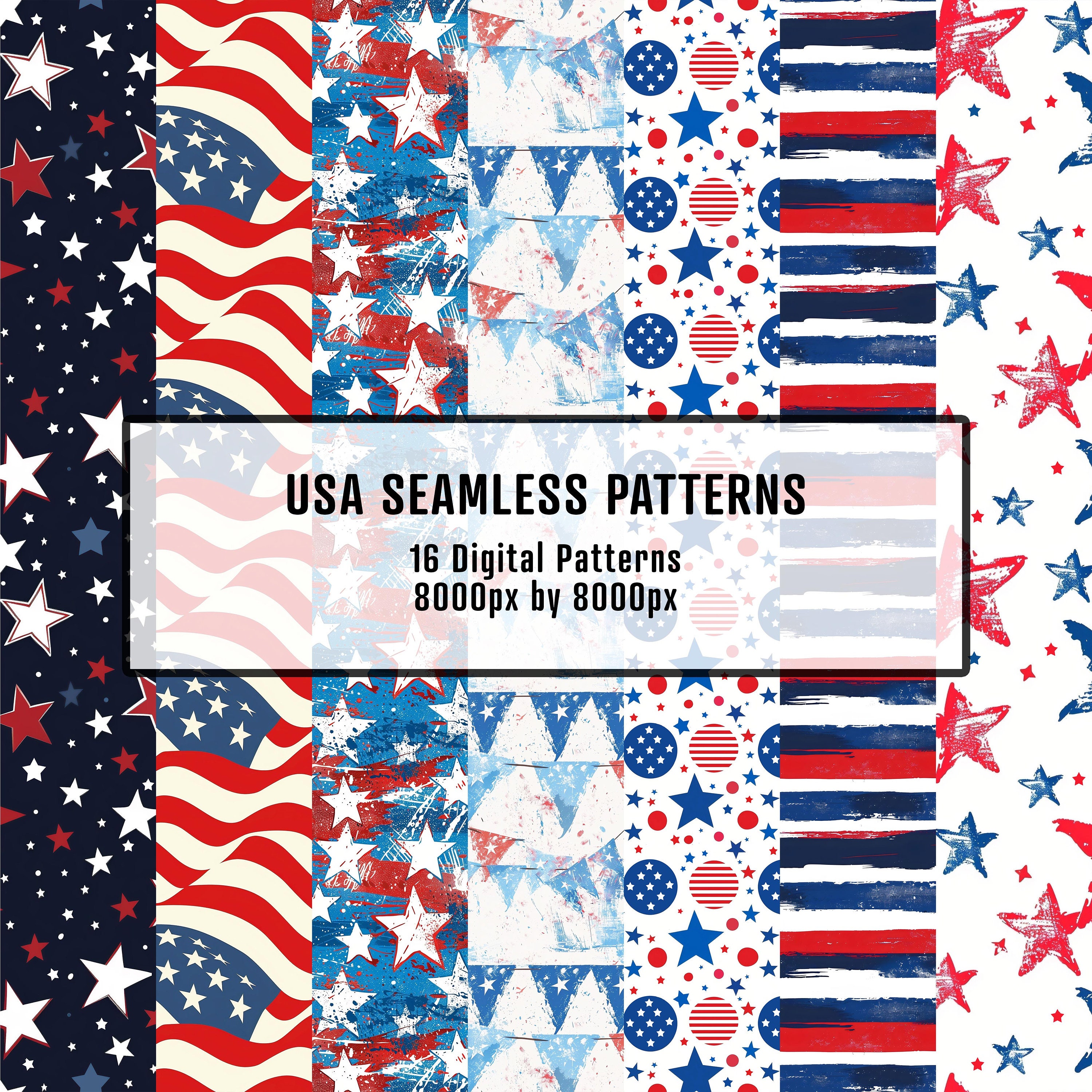 Patriotic Patterns, Red, White, and Blue Digital Paper Collection ...