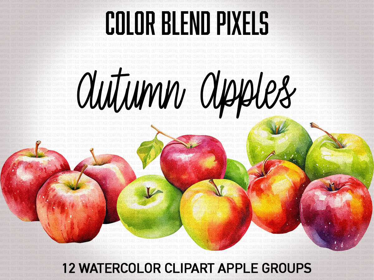 Watercolor Apples Clipart Bundle - 12 PNG Transparent Background Apples ...