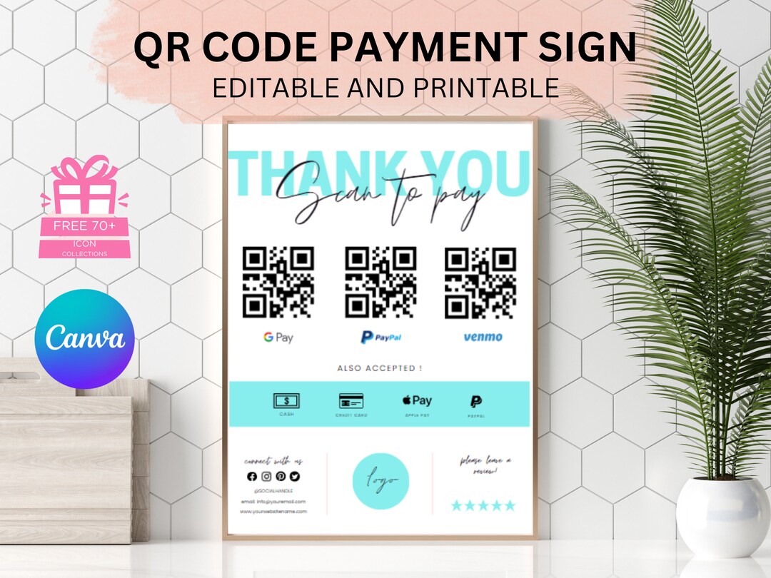 Editable QR Code Payment Sign Template Scan to Pay Digital - Etsy Australia