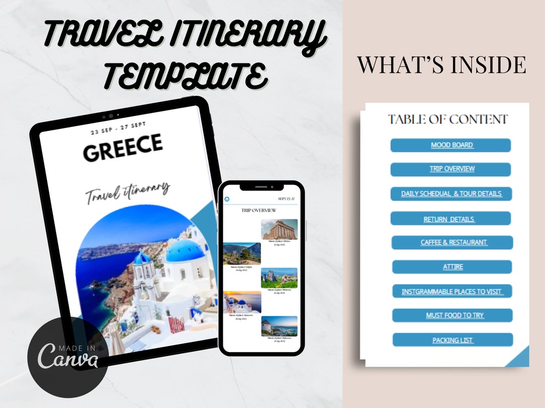 Greece Digital Travel Itinerary Template Editable and - Etsy