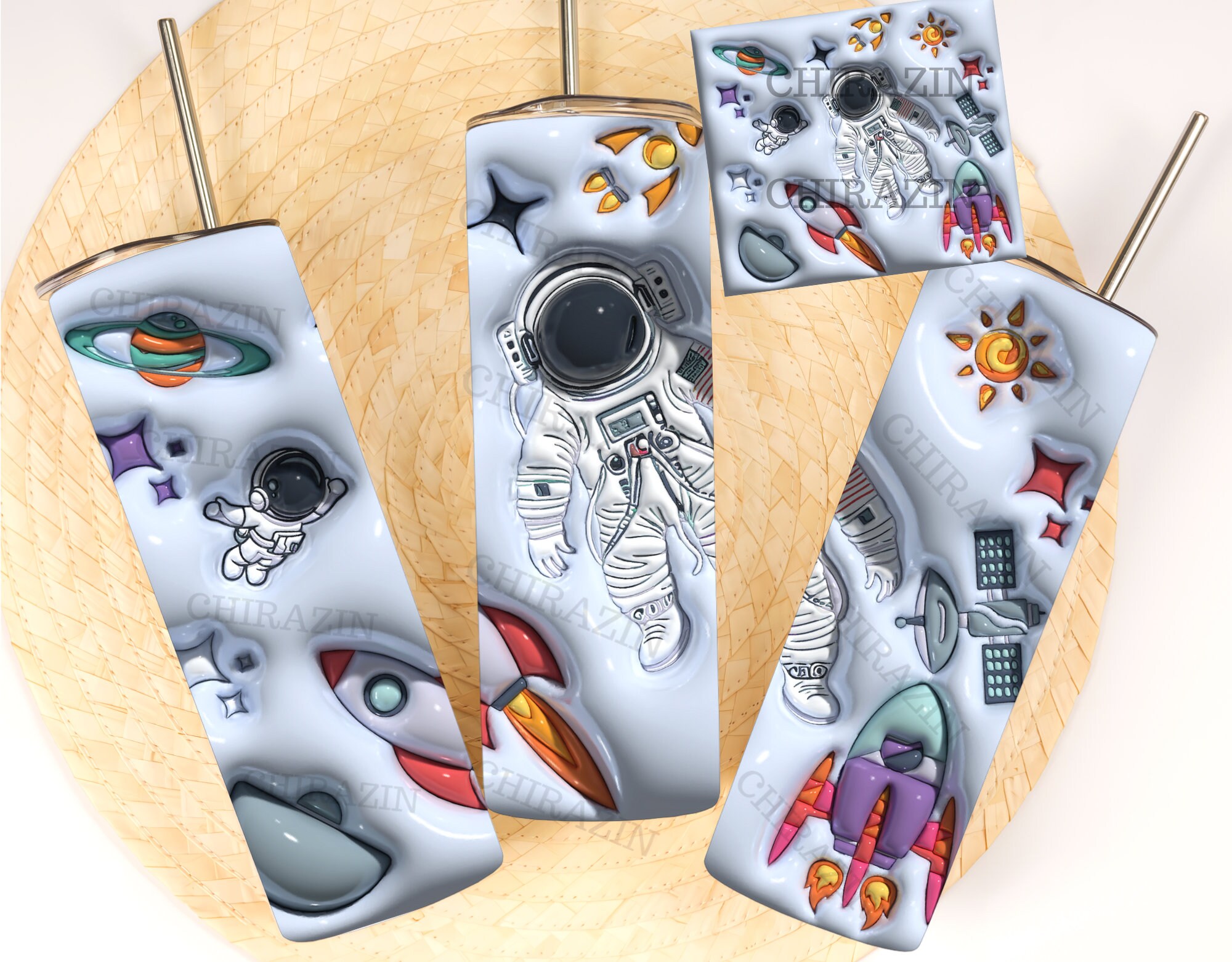 Inflated Astronaut Tumbler Wrap Png Digital Prints 3D Space Tumbler ...