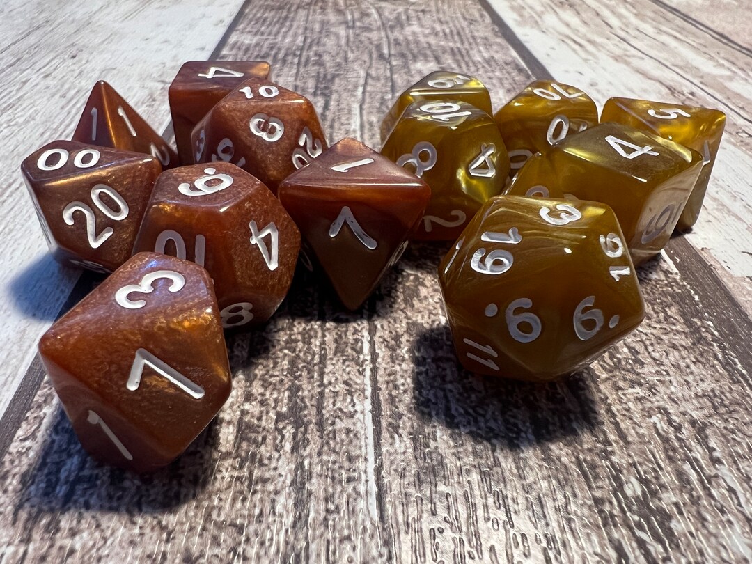 Gold Marble Table-top Role Play Dice With White Numbers. Lighter/darker ...