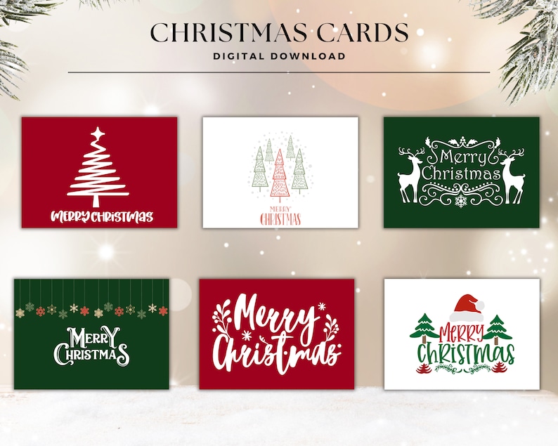 Printable Christmas Cards Festive Printable Christmas Cards - Etsy