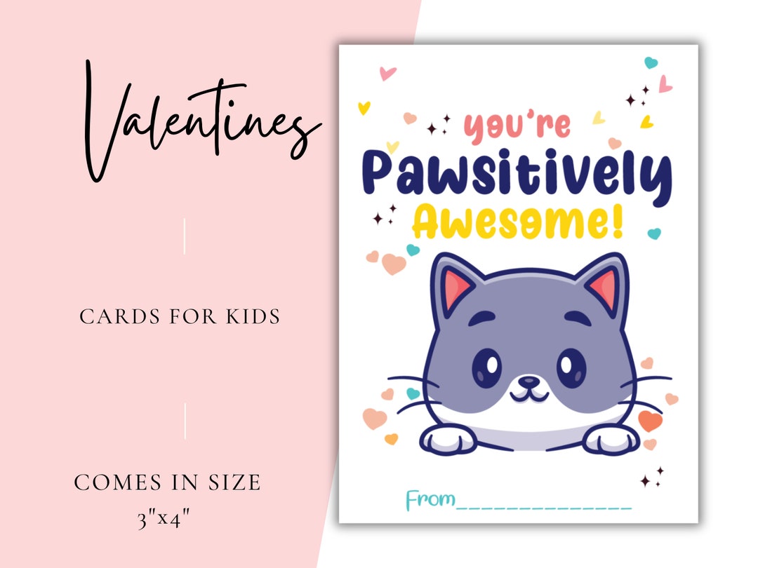Cat Valentine Day Cards Kids Valentine Cards Valentine Cards for Kids ...