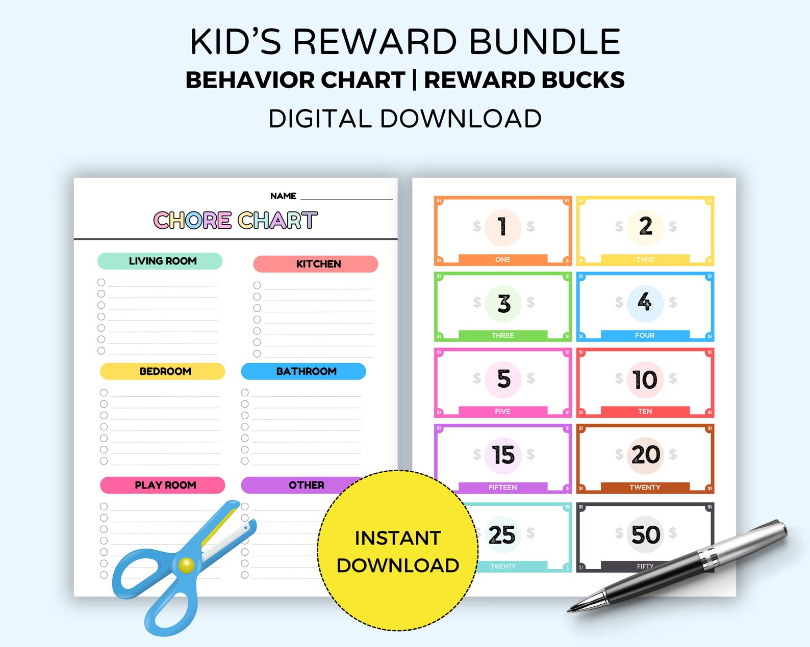 Kids Reward Bundle Behavior Chart Reward Bucks Reward - Etsy
