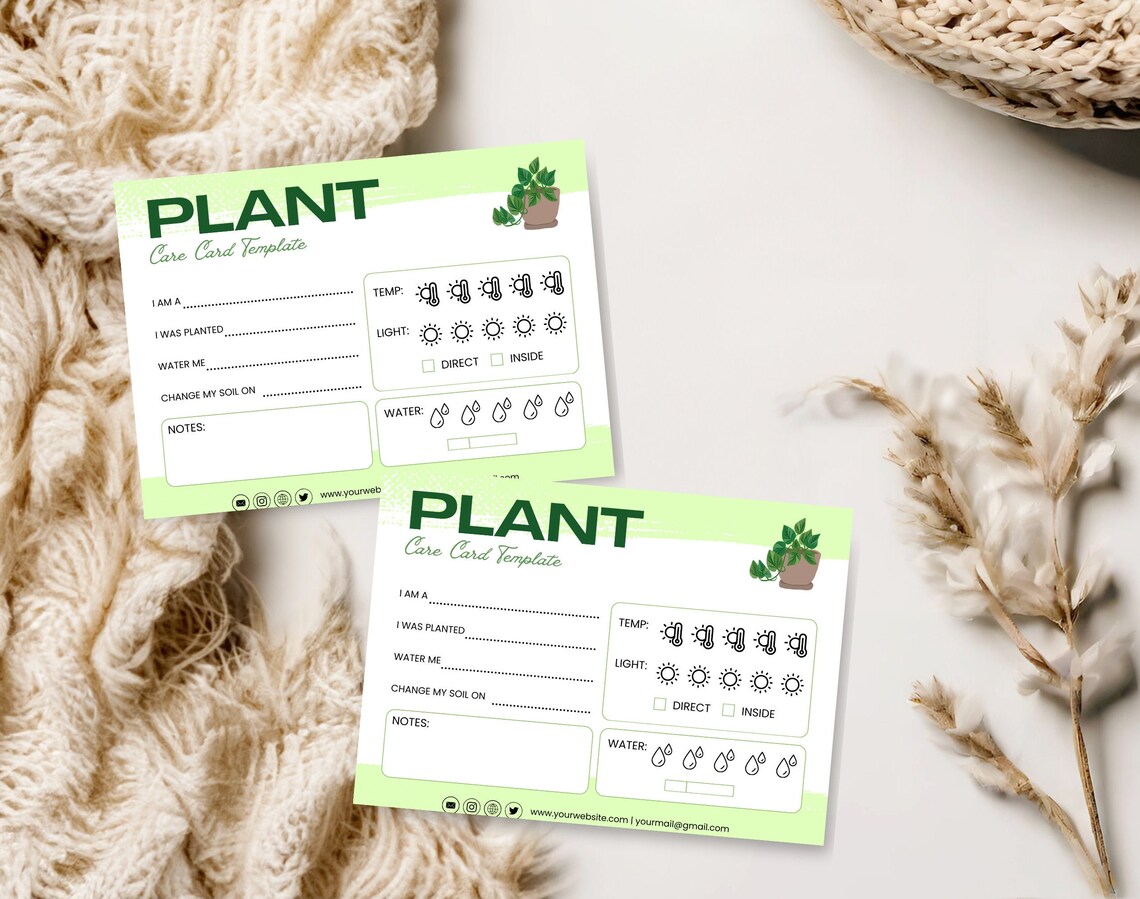 Plant Care Card Templates Plant Care Cards Plant Labels Indoor ...