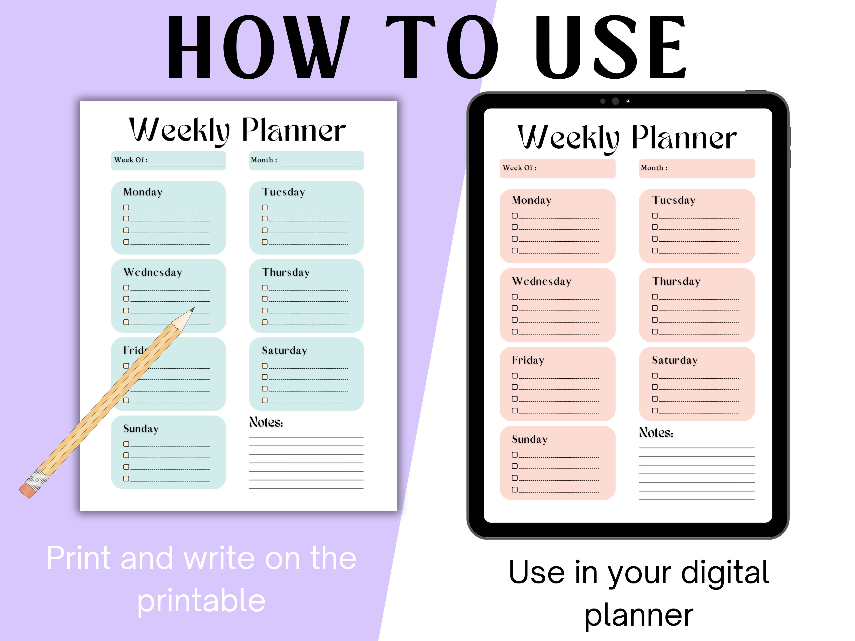 Weekly Planner Printable Digital Weekly Planner PDF Weekly Organizer ...