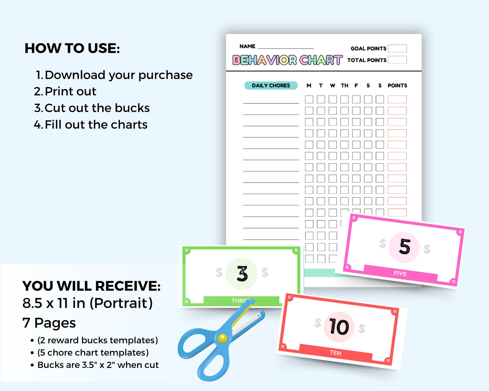 Kids Reward Bundle Behavior Chart Reward Bucks Reward - Etsy