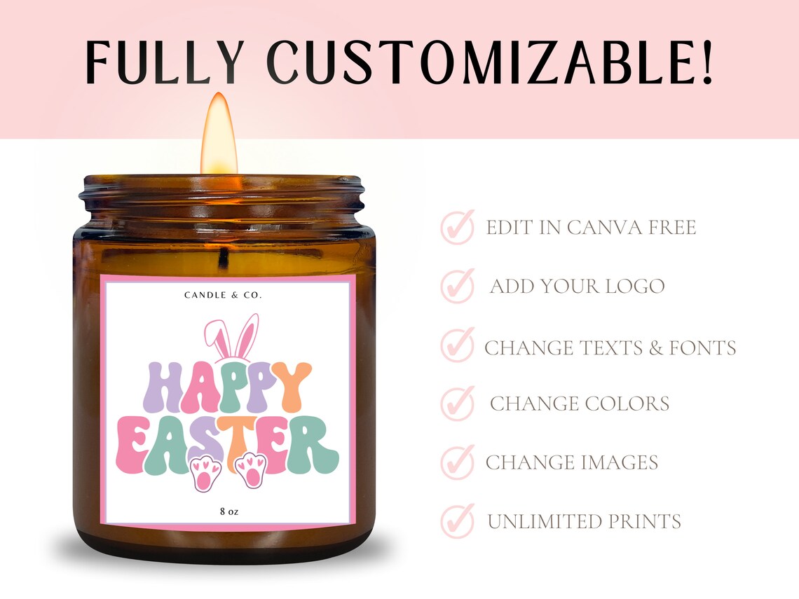 Editable Candle Labels Easter Candle Labels Easter Bunny Candles - Etsy