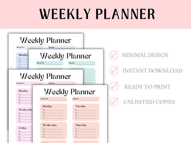 Weekly Planner Printable Digital Weekly Planner PDF Weekly Organizer ...