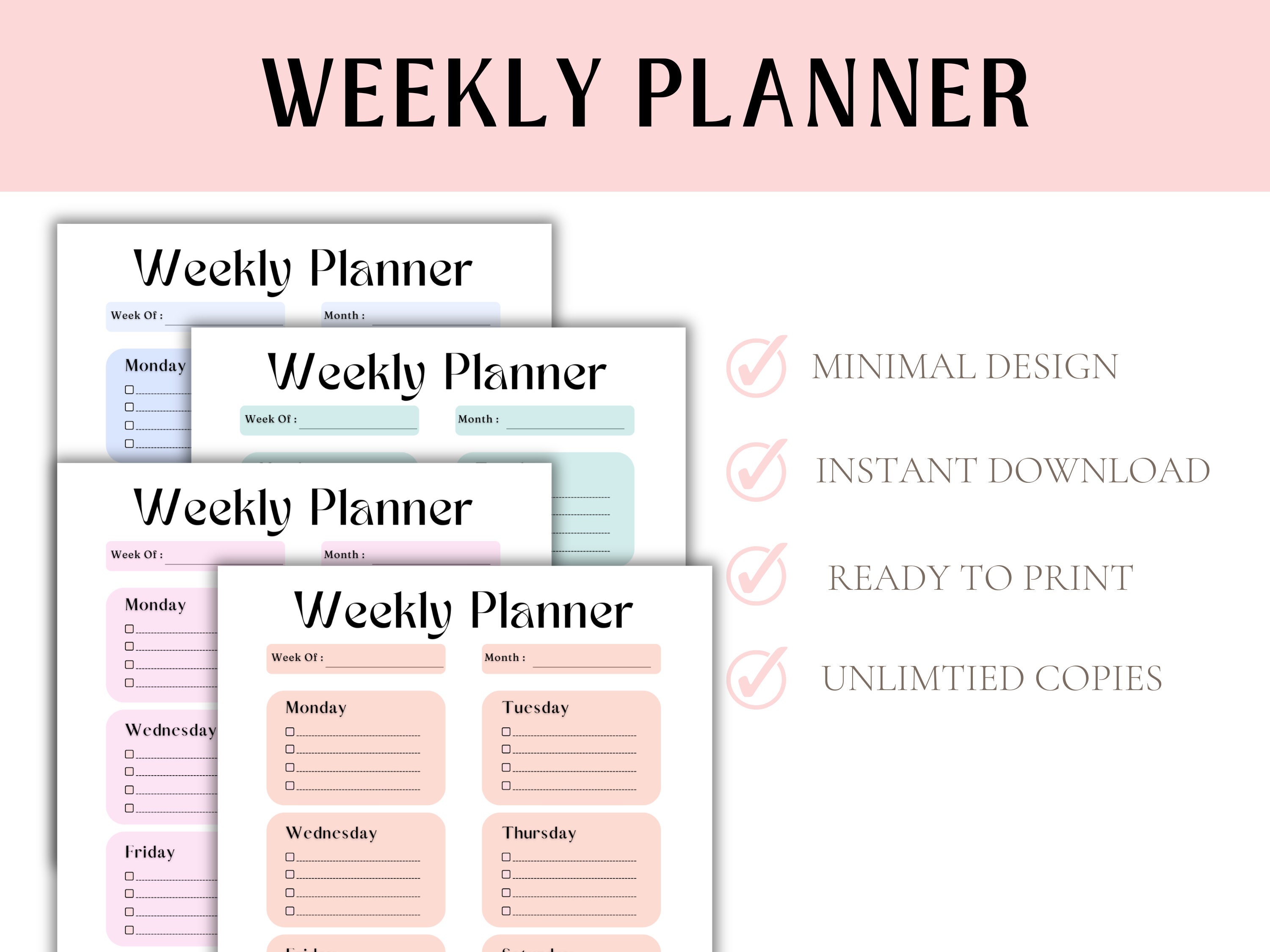 Weekly Planner Printable Digital Weekly Planner PDF Weekly Organizer ...