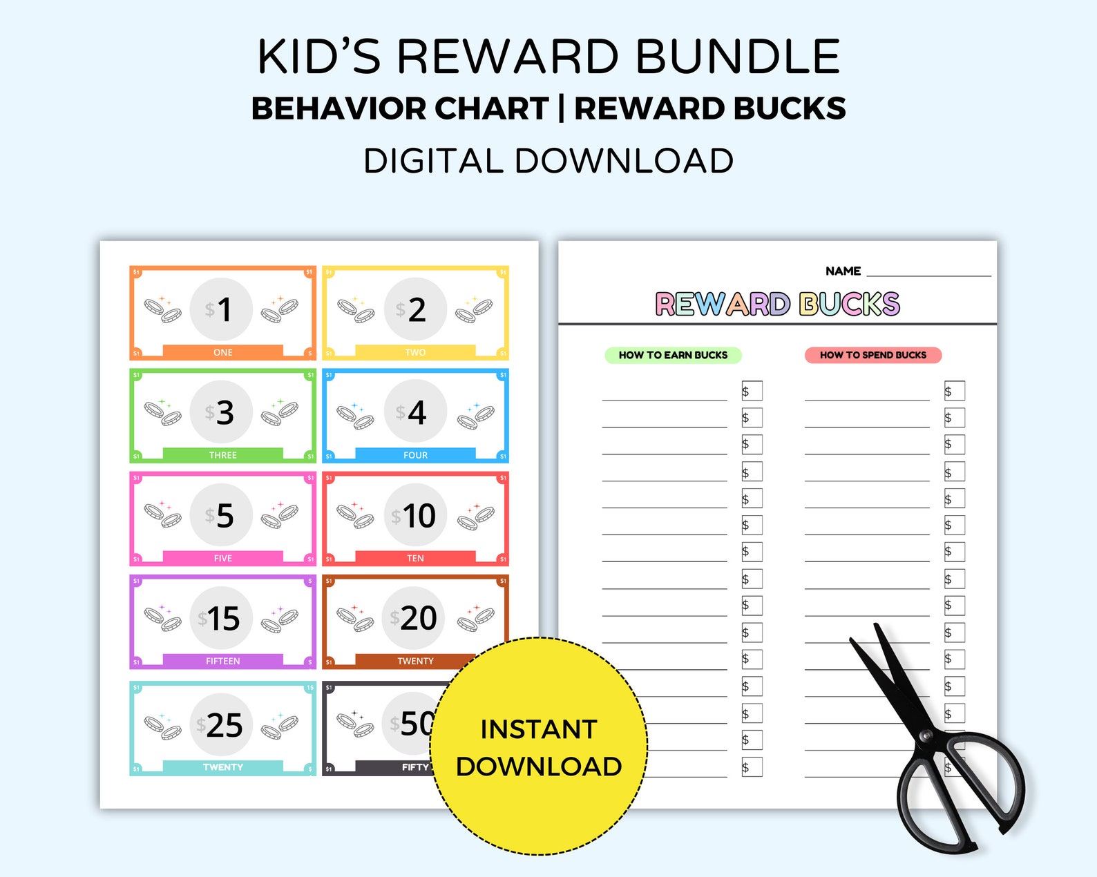 Kids Reward Bundle Behavior Chart Reward Bucks Reward - Etsy