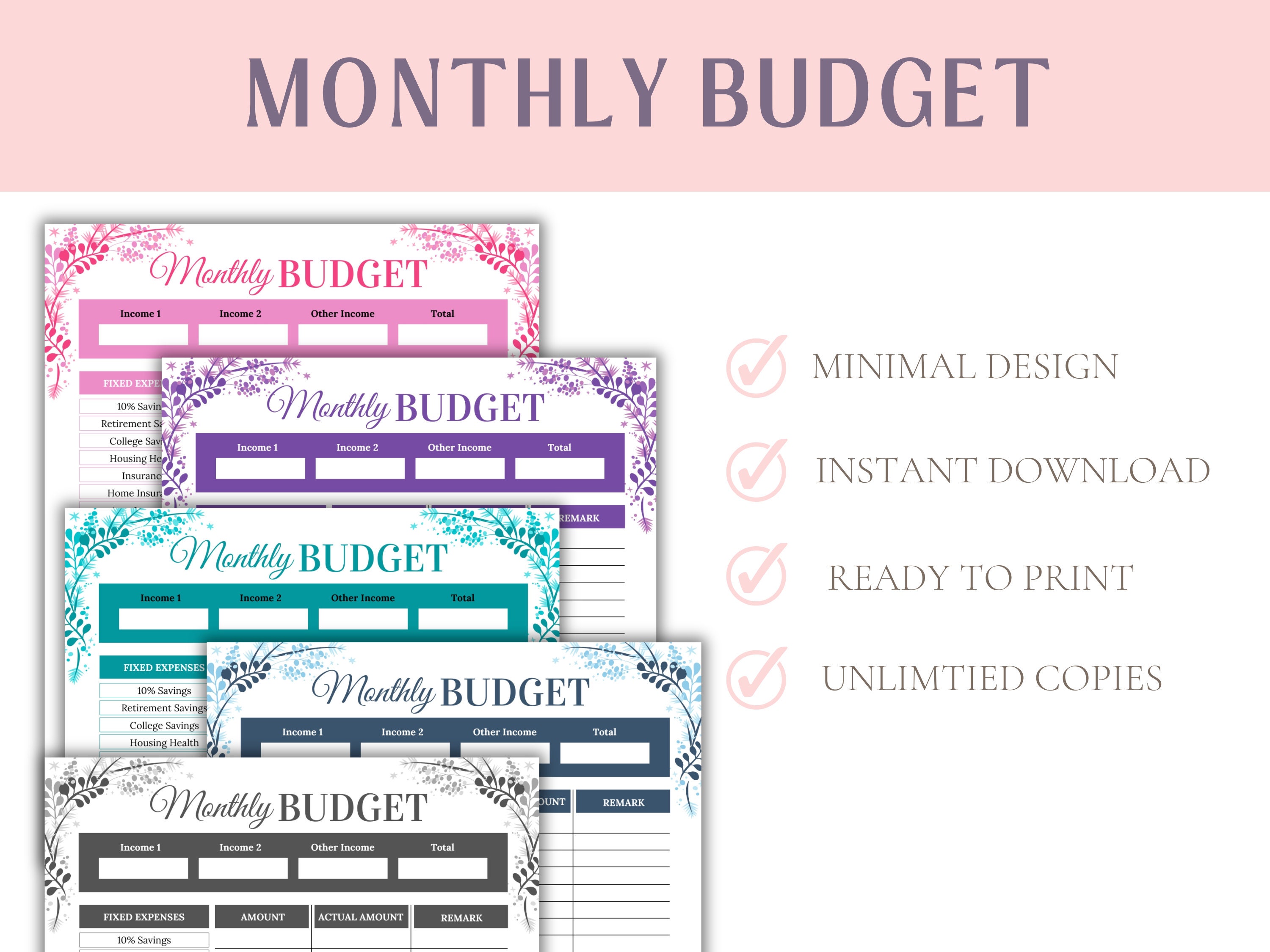 Monthly Budget Planner Printable Monthly Bills Tracker Paycheck Budget ...
