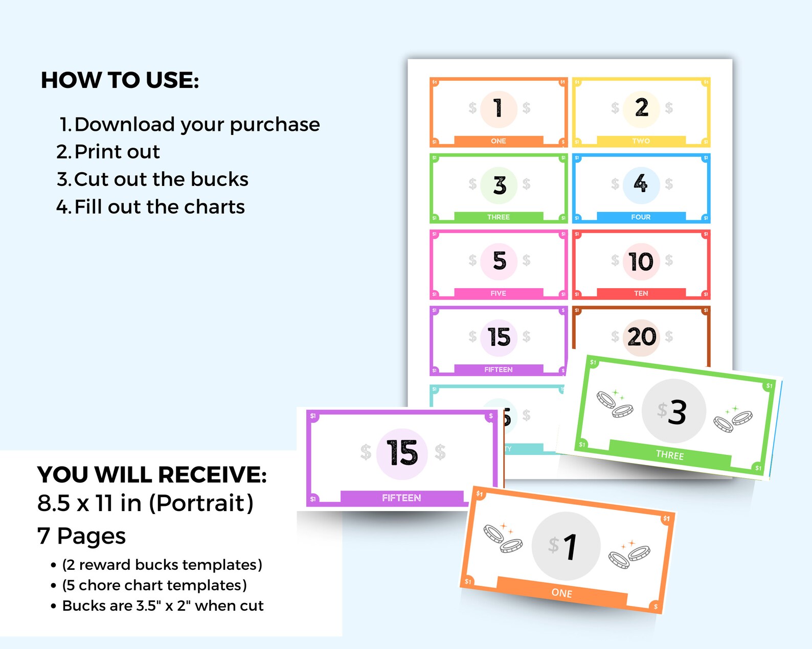 Kids Reward Bundle Behavior Chart Reward Bucks Reward - Etsy