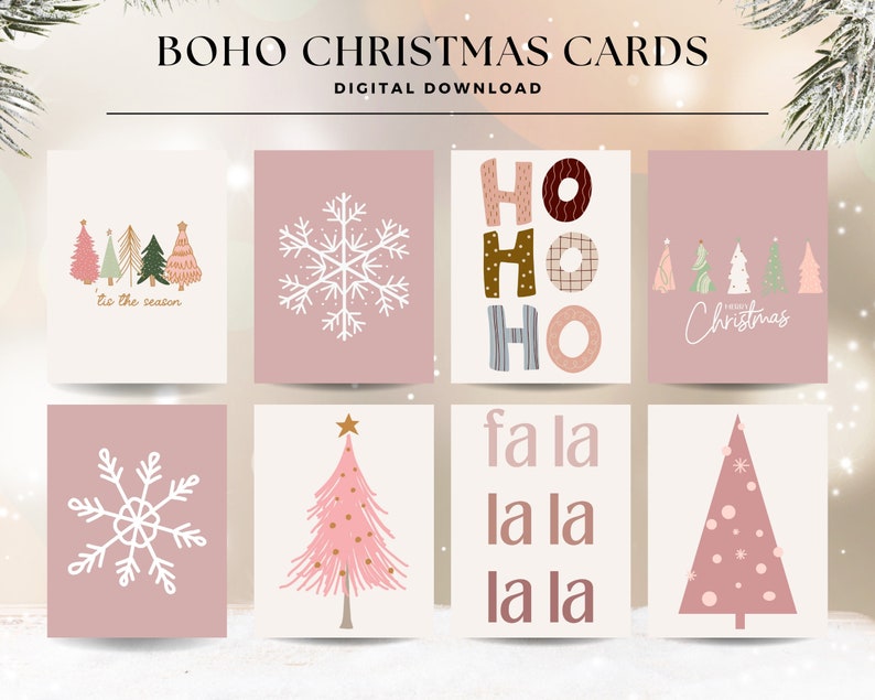 Printable Christmas Cards Boho Christmas Cards Festive - Etsy