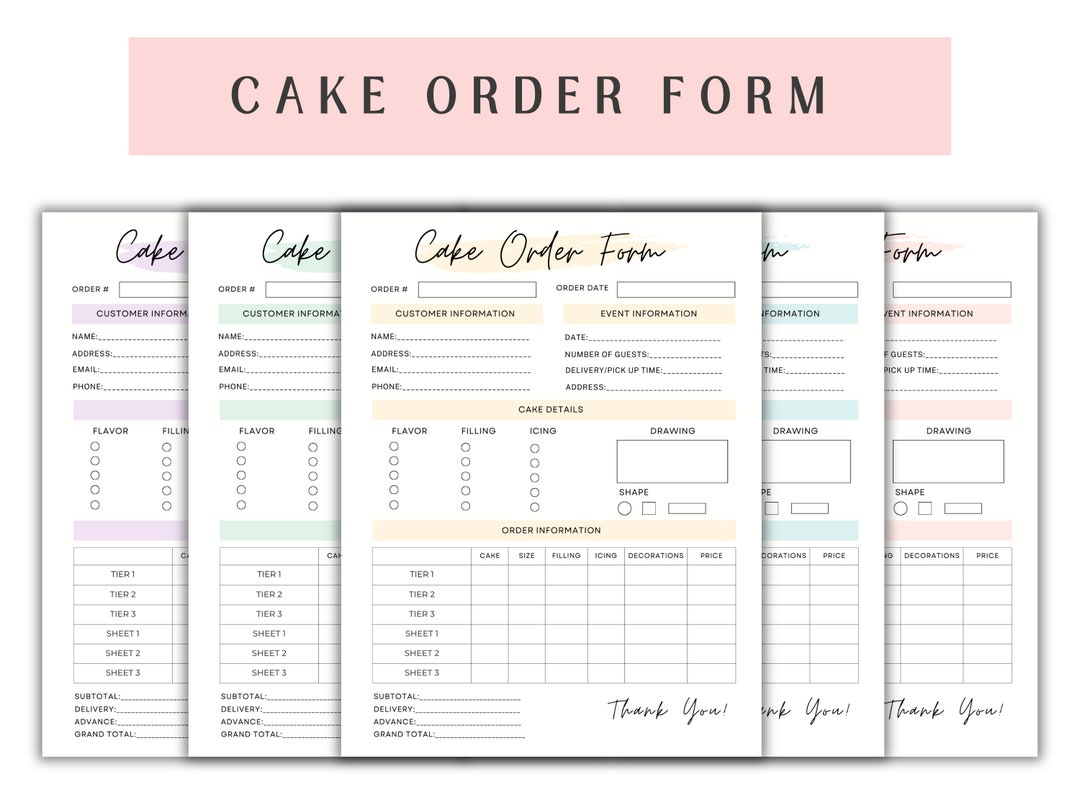 Cake Order Form Bakery Business Forms Bakery Forms Bakery Business ...