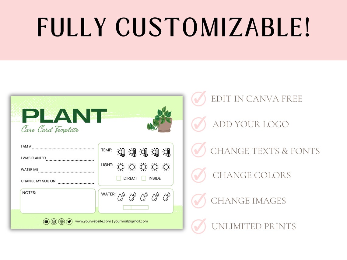Plant Care Card Templates Plant Care Cards Plant Labels Indoor ...