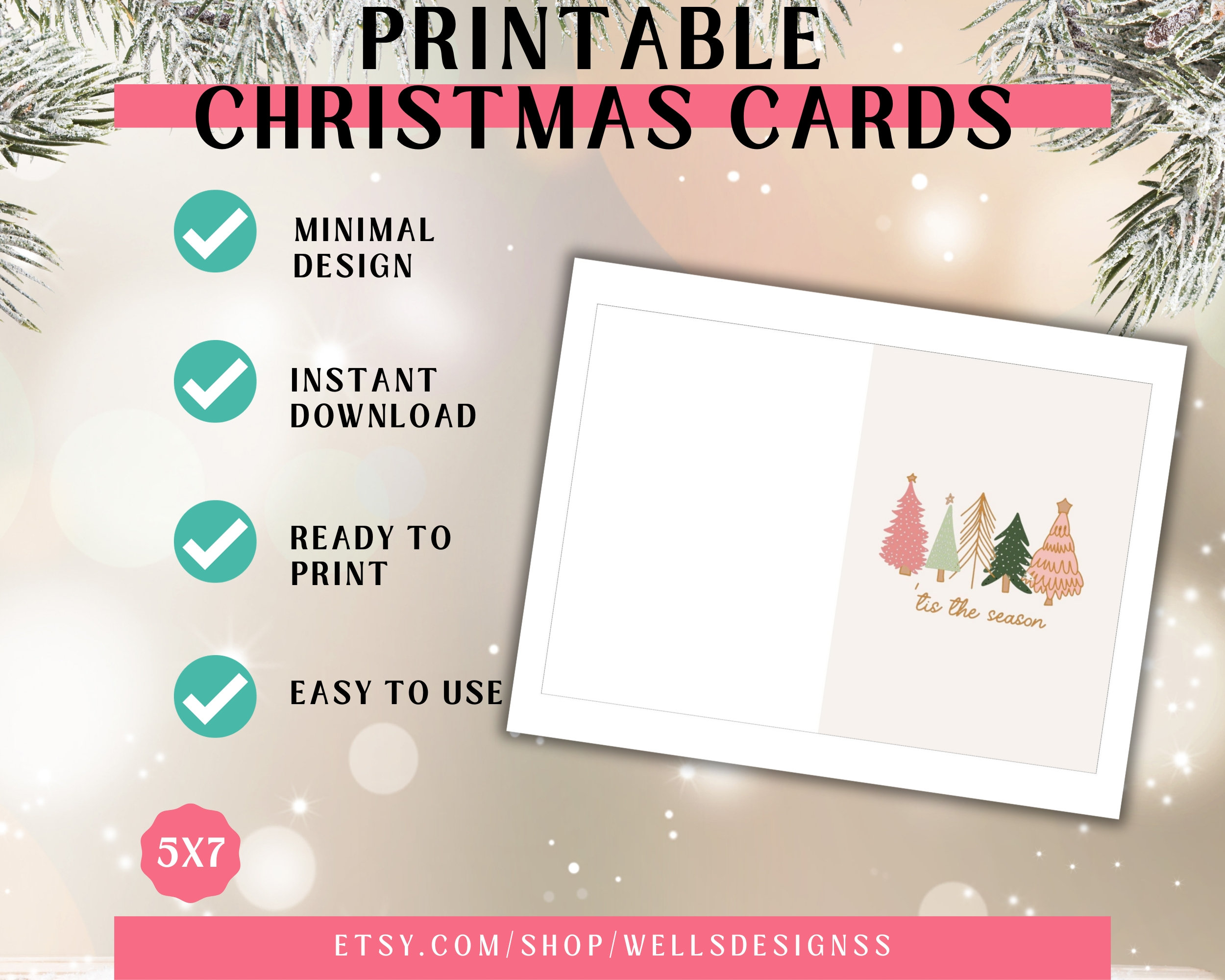 Printable Christmas Cards Boho Christmas Cards Festive - Etsy