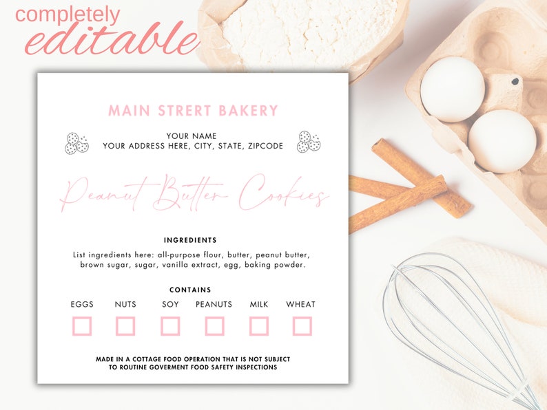 Editable Cottage Law Labels Template Minimalist Cookies Ingredients ...
