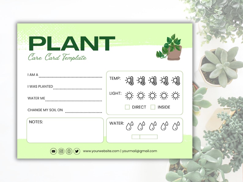 Plant Care Card Templates Plant Care Cards Plant Labels Indoor ...