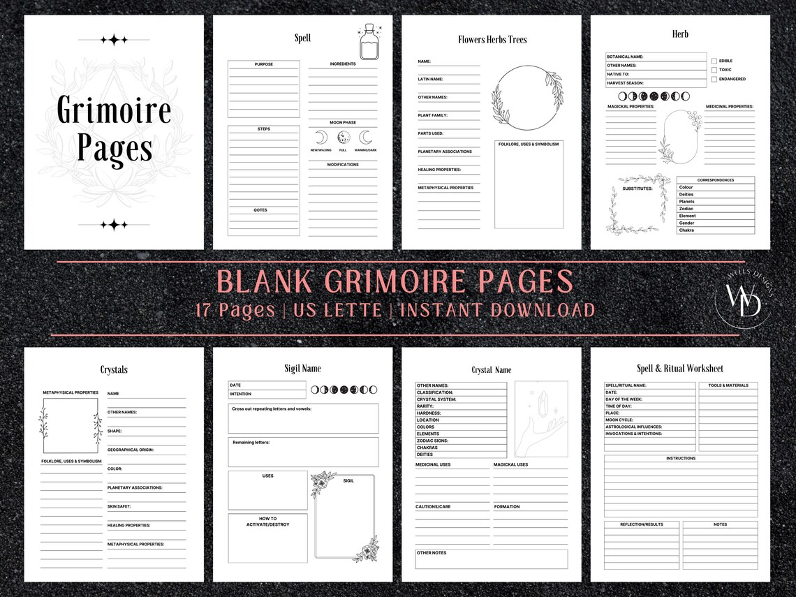 Blank Grimoire Pages Blank Spell and Ritual Pages Printable Grimoire ...