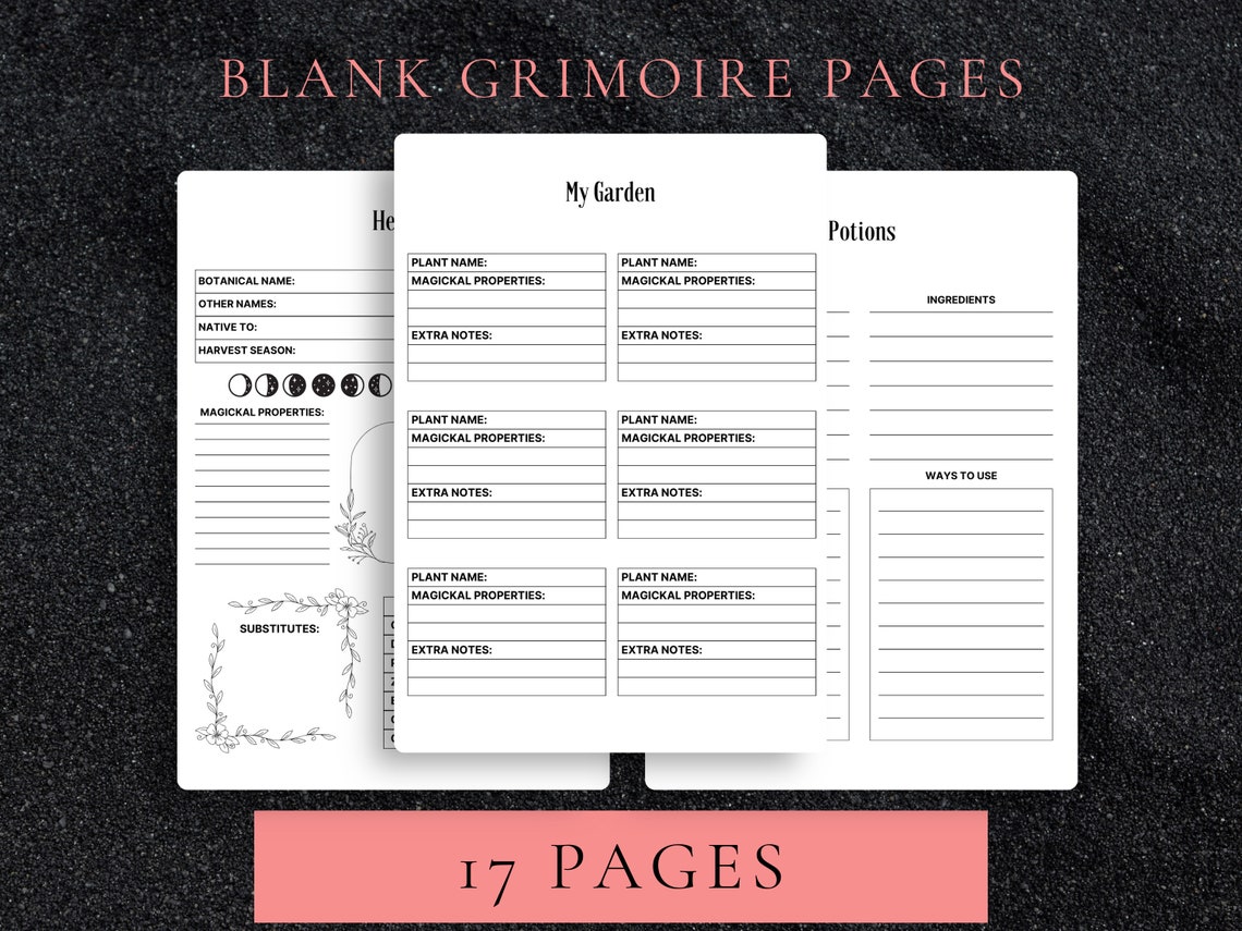 Blank Grimoire Pages Blank Spell and Ritual Pages Printable Grimoire ...