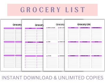 Printable Grocery List Template, Grocery Planner, Food Shopping List ...