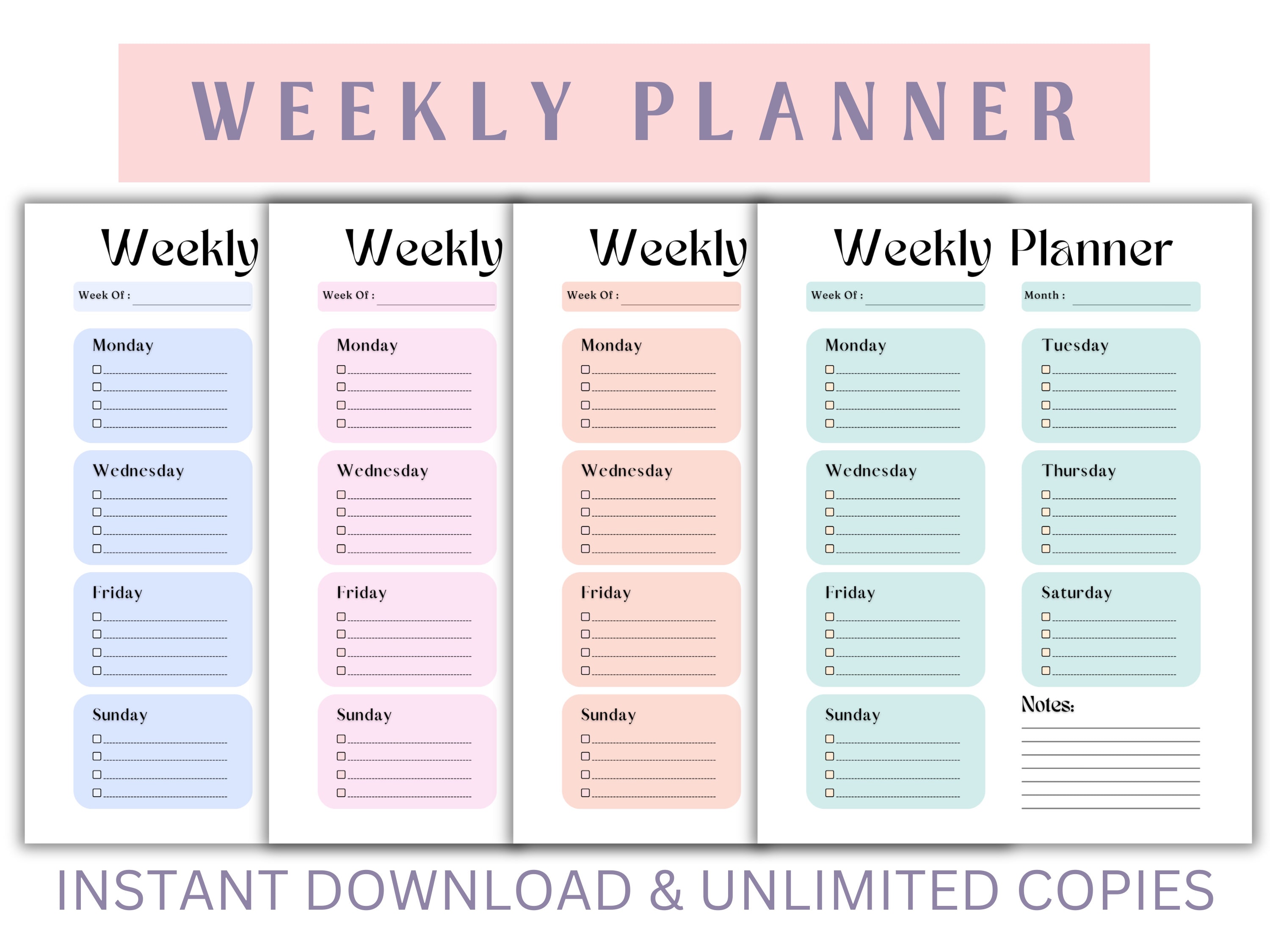 Weekly Planner Printable Digital Weekly Planner PDF Weekly Organizer ...
