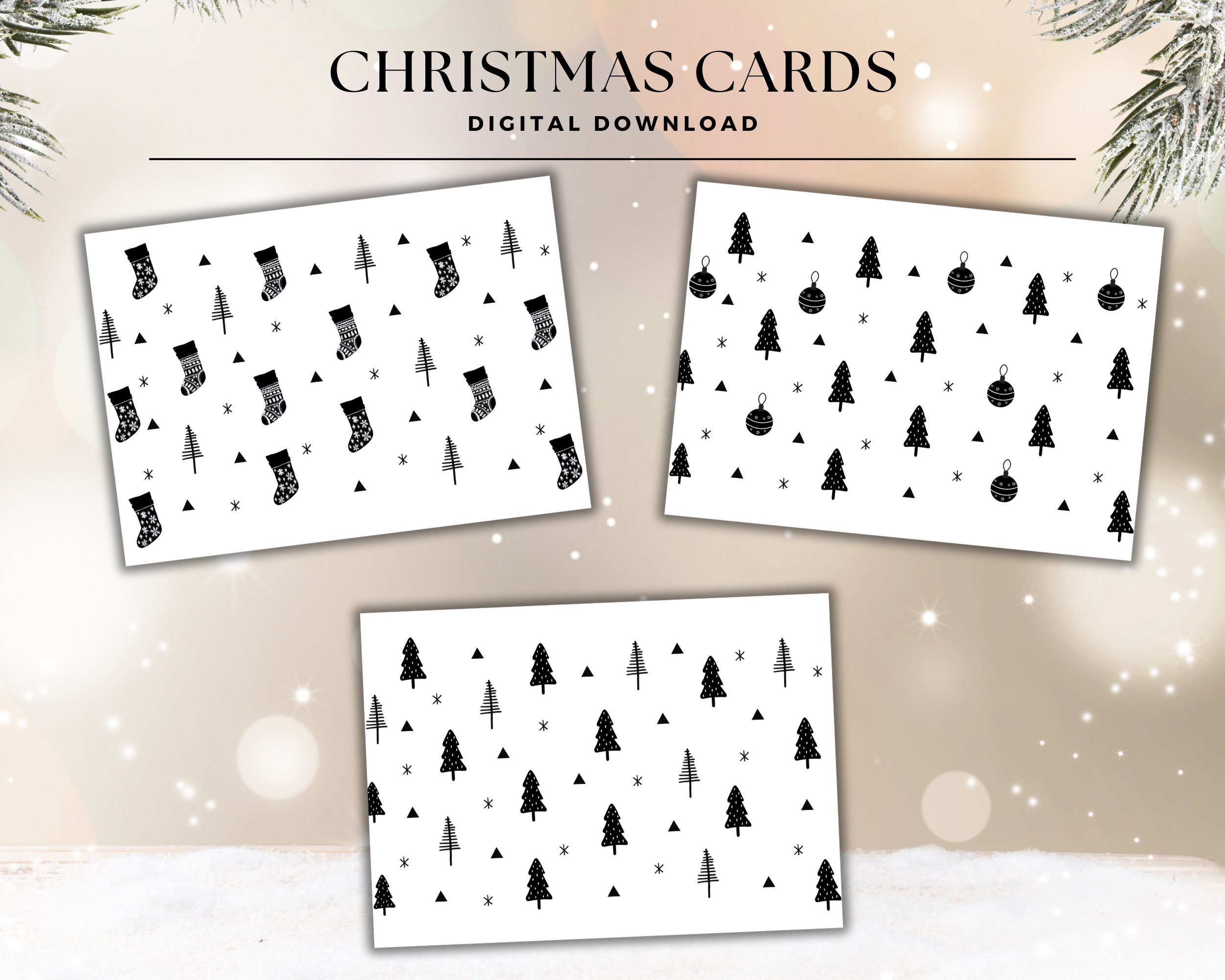 Printable Christmas Cards Festive Printable Christmas Cards - Etsy