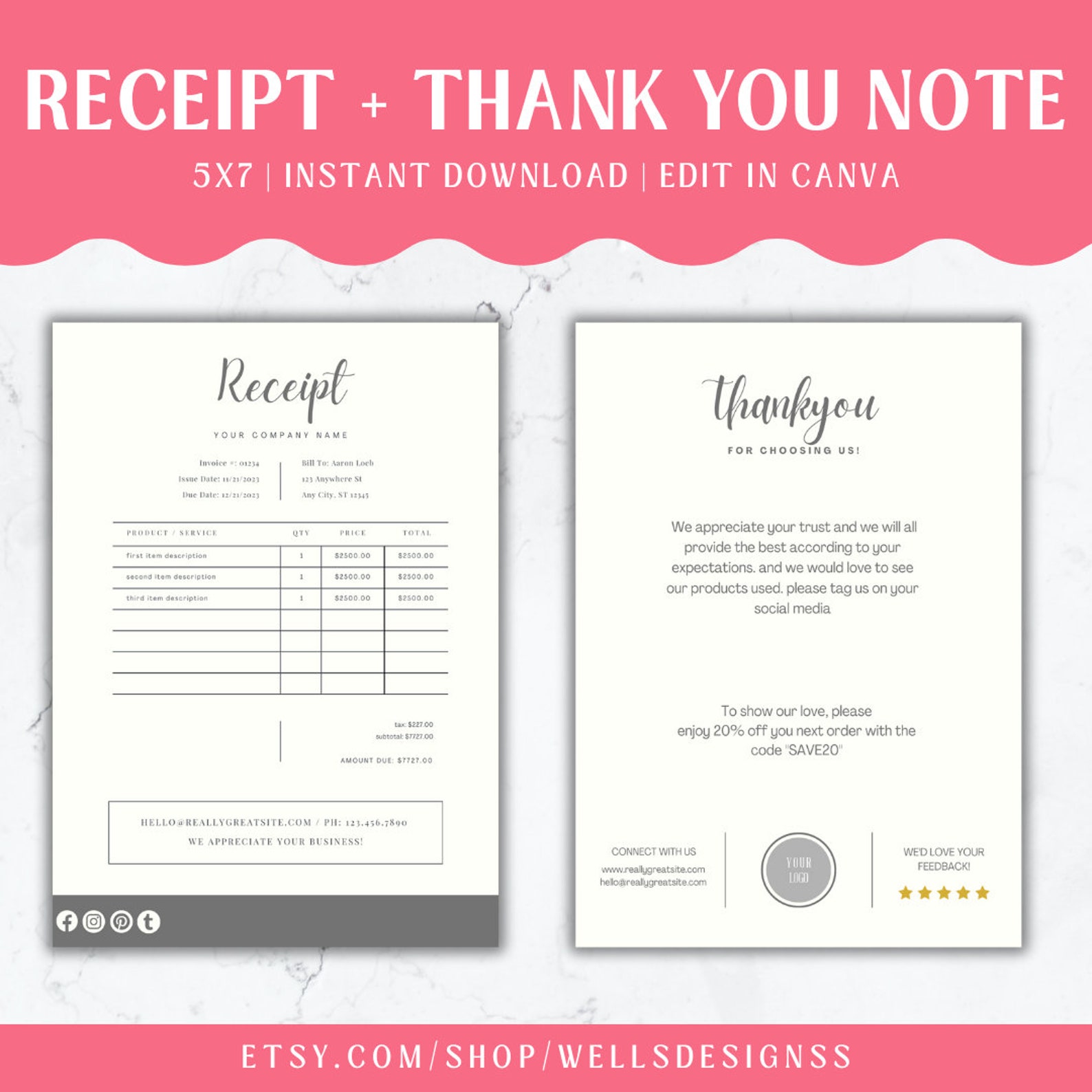 Small Business Receipt Template Business Invoice Canva - Etsy